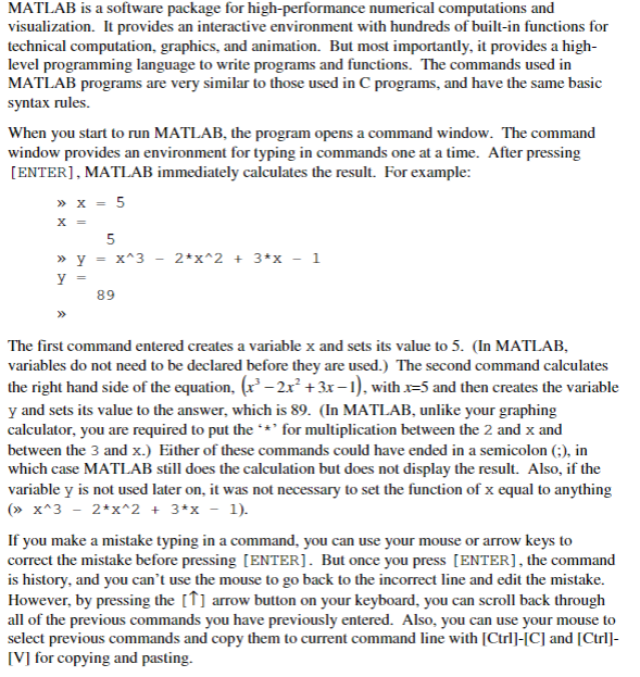 Solved MATLAB is a software package for high-performance | Chegg.com