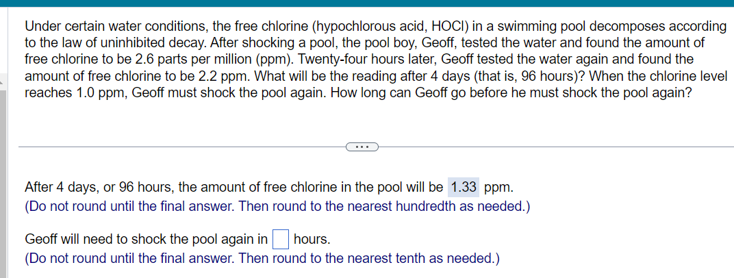 Solved Under certain water conditions, the free chlorine | Chegg.com