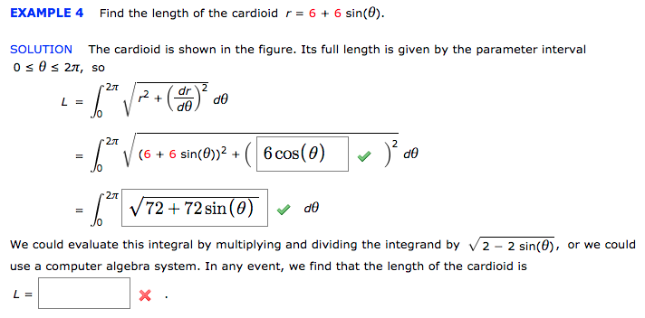 Solved EXAMPLE 4 Find the length of the cardioid -6+6 sin(0) | Chegg.com