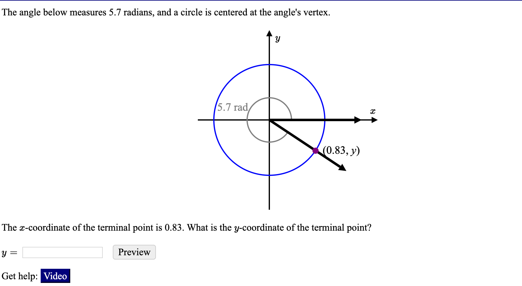 Solved The angle below measures 5.7 radians, and a circle is | Chegg.com