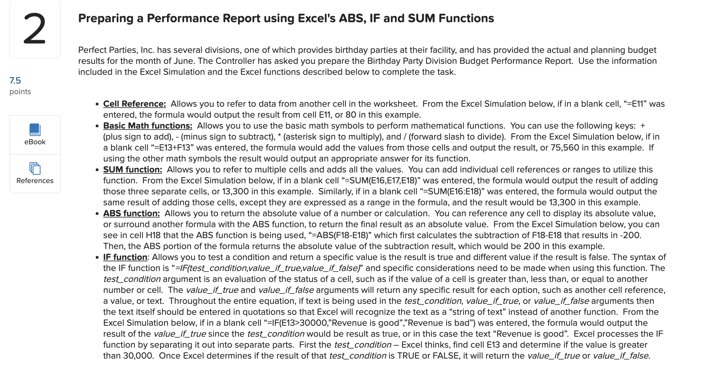 Preparing a Performance Report using Excel's ABS, IF | Chegg.com