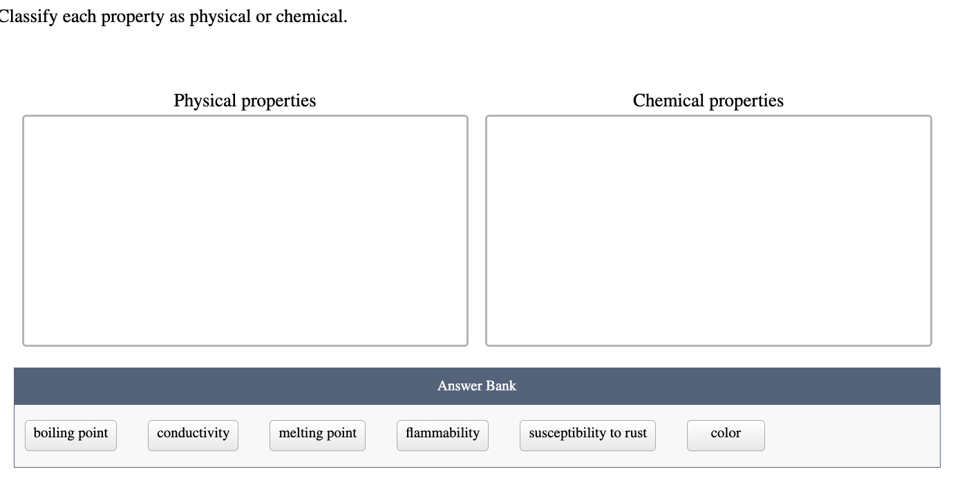 Solved Classify each property as physical or | Chegg.com