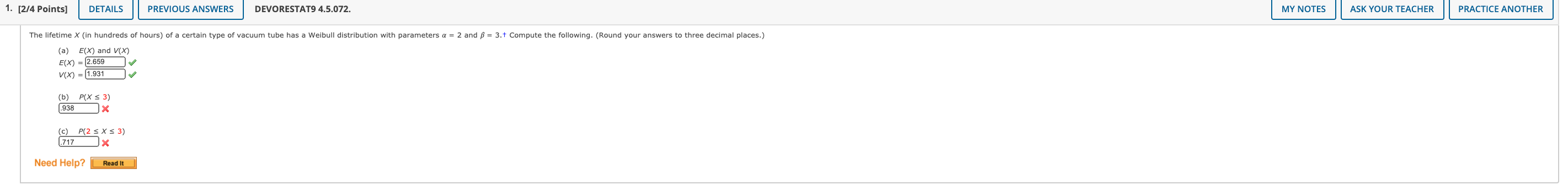 Solved 1. [2/4 Points) DETAILS PREVIOUS ANSWERS DEVORESTAT9 | Chegg.com
