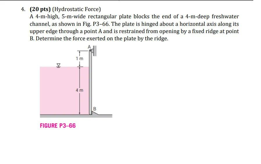 Solved 4. (20 pts) (Hydrostatic Force) A 4-m-high, 5-m-wide | Chegg.com