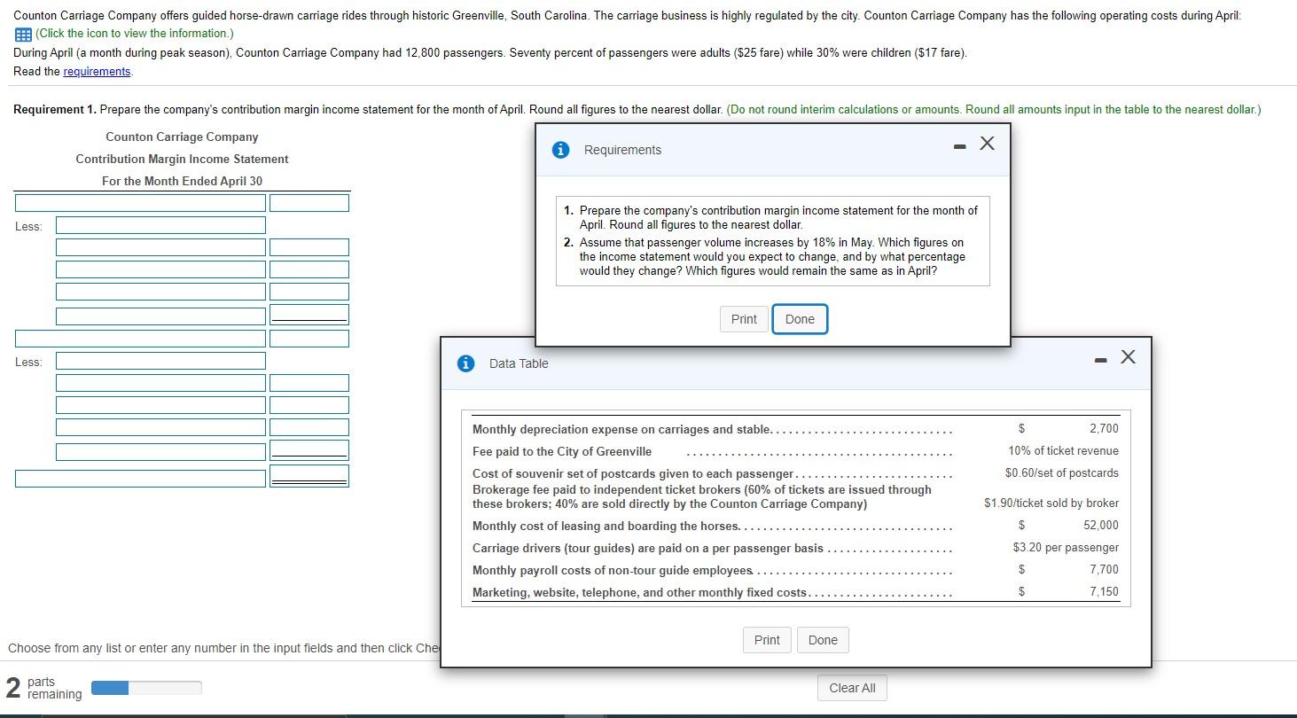 Solved Counton Carriage Company offers guided horse-drawn | Chegg.com