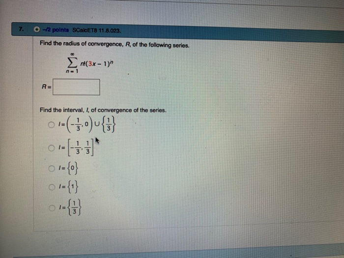 Solved 7. O H2 polnts SCalcET8 11.8.023 Find the radius of | Chegg.com Solved 7. O H2 polnts SCalcET8 11.8.023 Find the radius of | Chegg.com