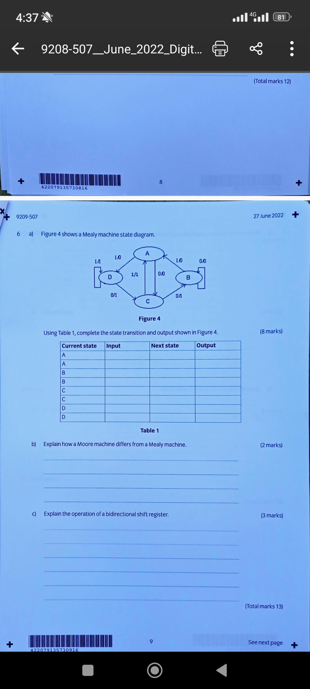 Solved 6 a) Figure 4 shows a Mealy machine state diagram. | Chegg.com