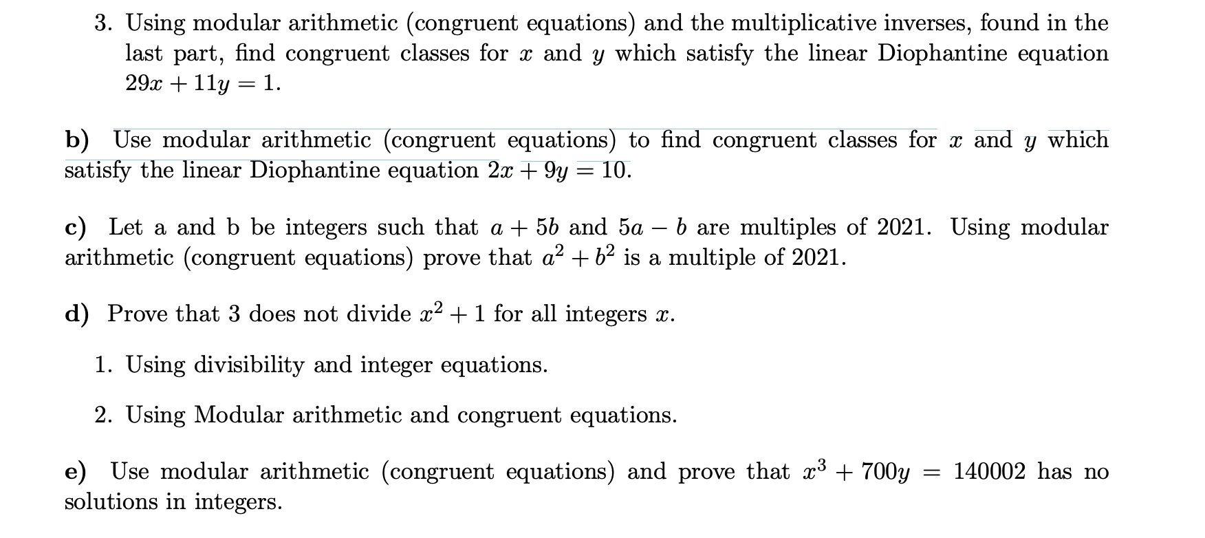 3. Using modular arithmetic (congruent equations) and | Chegg.com