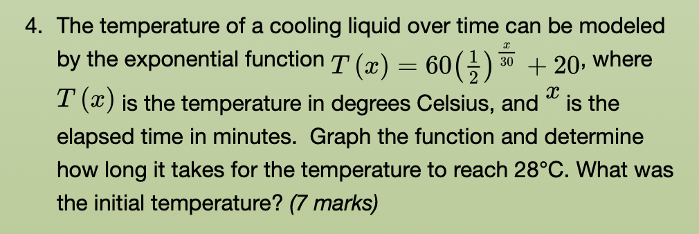 Solved х 4. The temperature of a cooling liquid over time | Chegg.com
