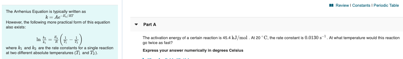 Solved Review | Constants Periodic Table The Arrhenius | Chegg.com