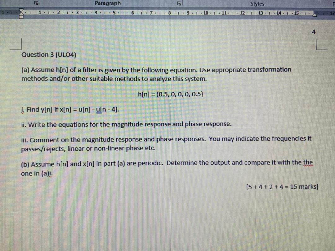 Solved (a) Assume h[n] of a filter is given by the following | Chegg.com