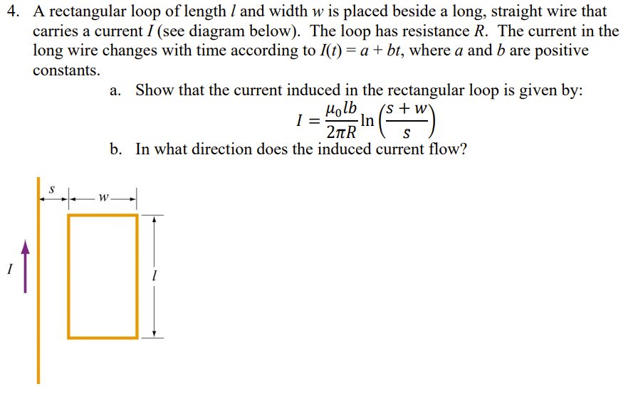 Solved A rectangular loop of length l and width w is placed | Chegg.com