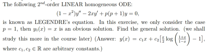 Solved The following 2nd -order LINEAR homogeneous ODE: | Chegg.com