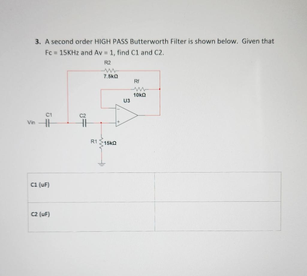 Solved 3. A second order HIGH PASS Butterworth Filter is | Chegg.com