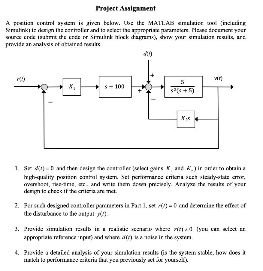 Project Assignment A position control system is given | Chegg.com