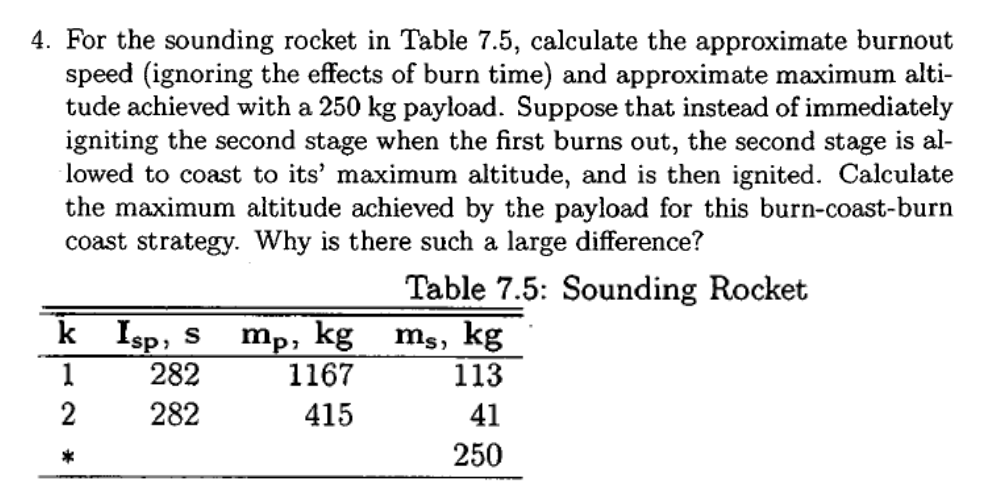 Solved 4. For the sounding rocket in Table 7.5, calculate | Chegg.com