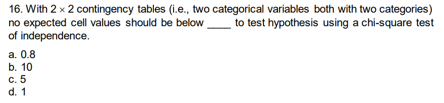 Solved 16. With 2×2 contingency tables (i.e., two | Chegg.com