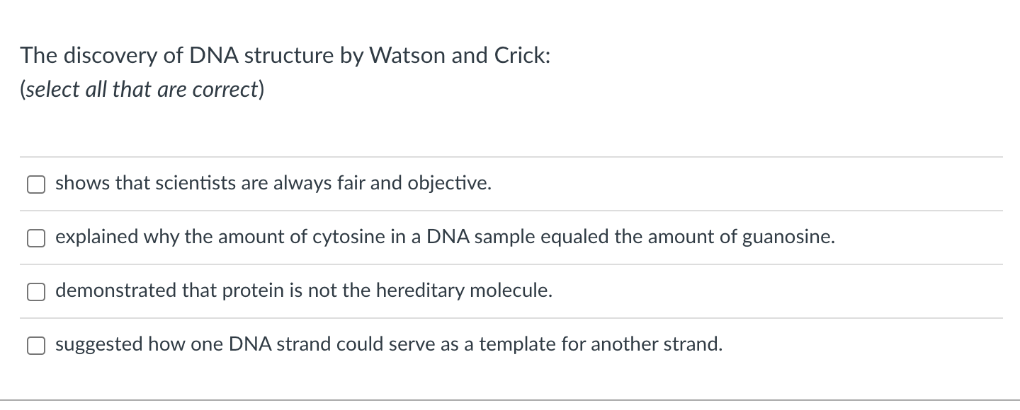 Solved The discovery of DNA structure by Watson and Crick: | Chegg.com