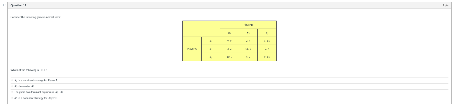 Solved Question 8 2 pts Consider the game having the | Chegg.com