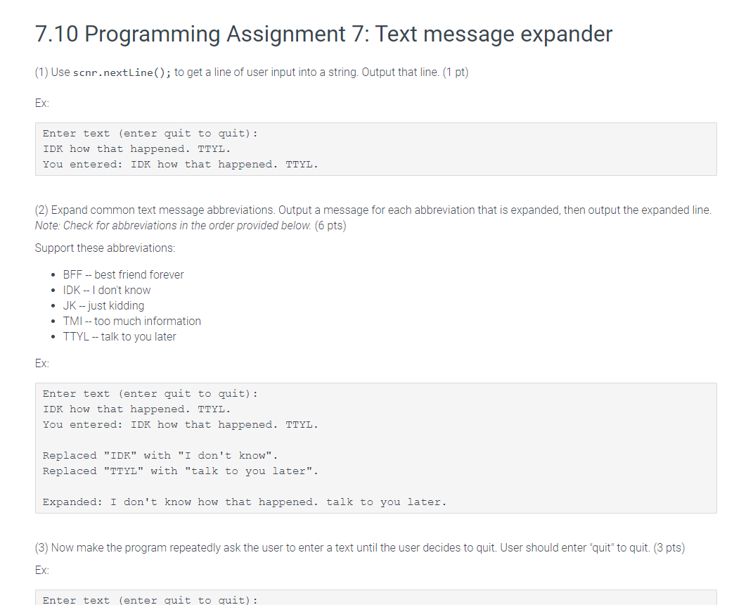 Solved 7.10 Programming Assignment 7: Text message expander | Chegg.com
