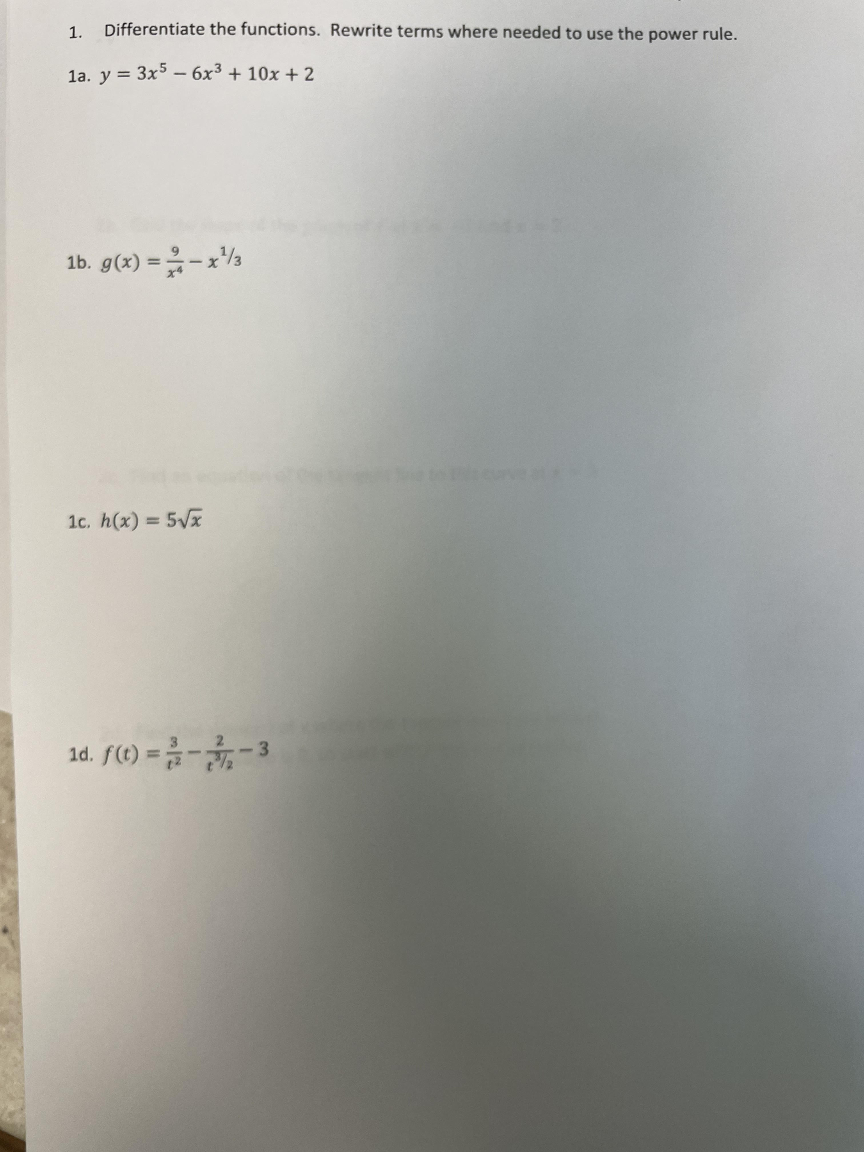 Solved 1. Differentiate the functions. Rewrite terms where | Chegg.com