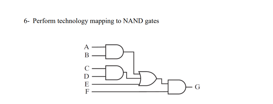 Solved 6- Perform technology mapping to NAND gates A B С D E | Chegg.com
