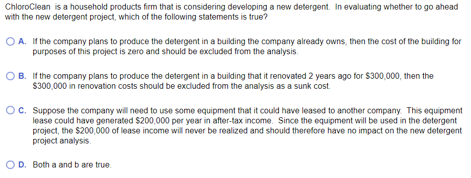 Solved ChloroClean is a household products firm that is | Chegg.com