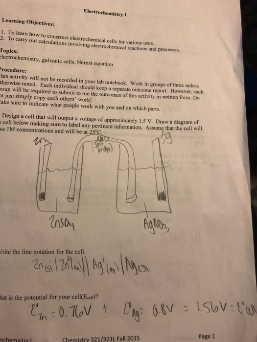 Solved Electrochemistry I Learning Objectives: 1. To learn | Chegg.com
