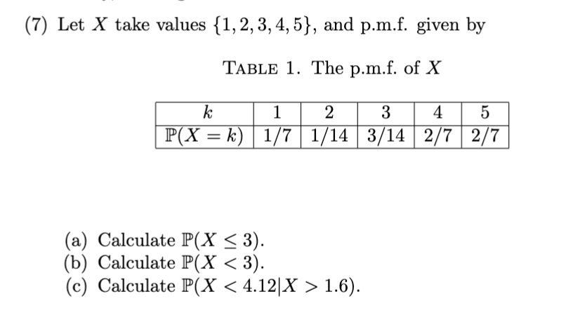 Solved (7) Let X take values {1,2,3,4,5}, and p.m.f. given | Chegg.com