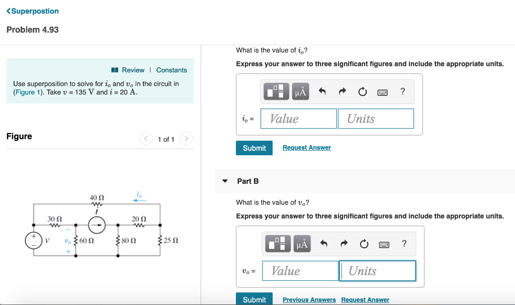 Solved Use superposition to solve for io and vo in the | Chegg.com