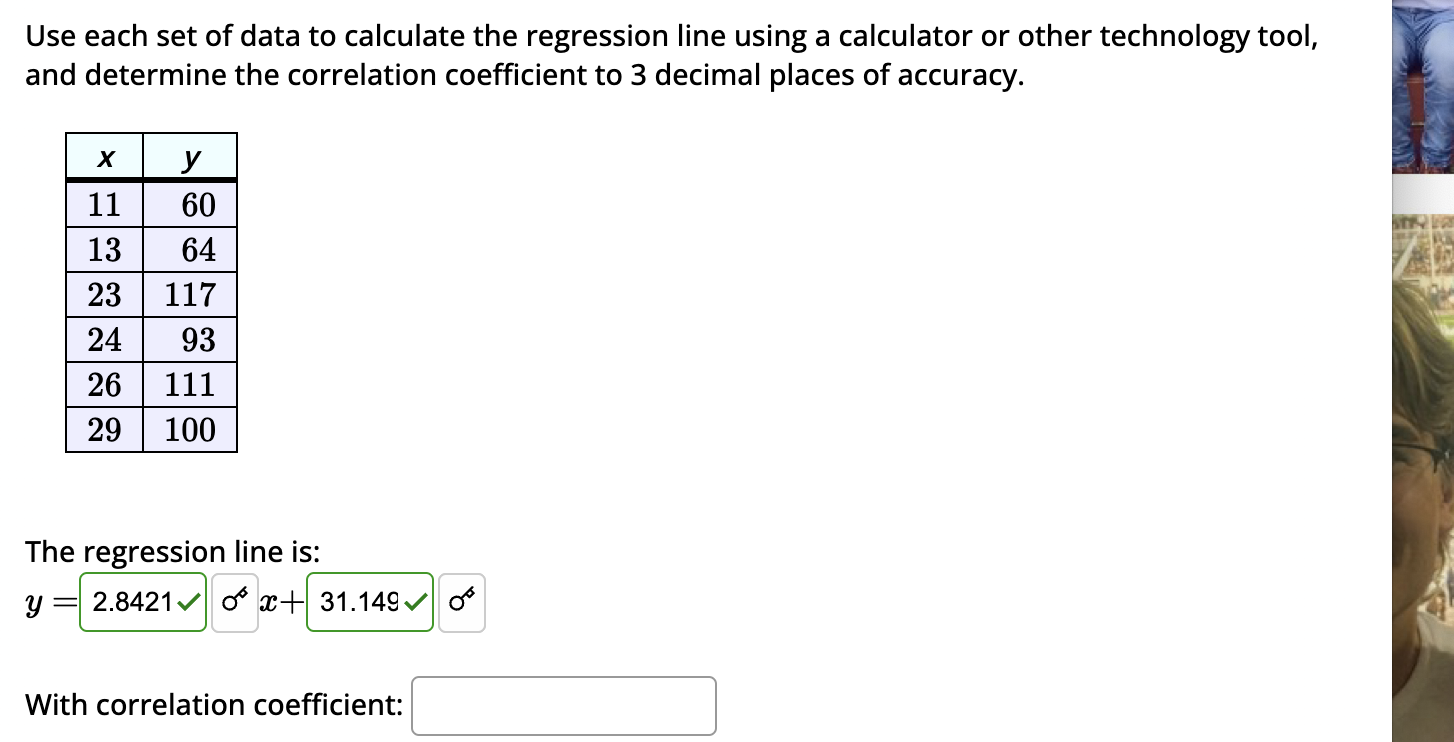 Solved Use each set of data to calculate the regression line | Chegg.com