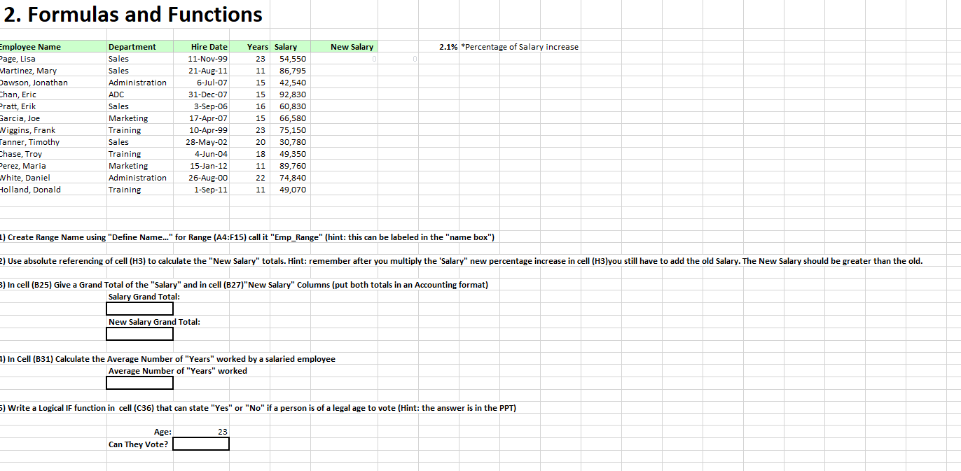 Solved 2. Formulas and Functions 1) Create Range Name using | Chegg.com