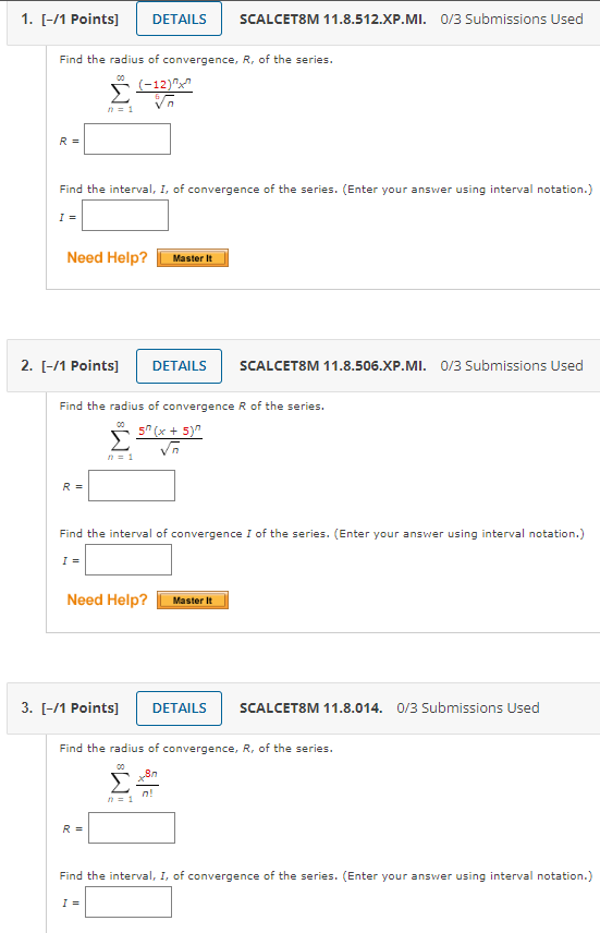 Solved 1. [-/1 Points] DETAILS SCALCET8M 11.8.512.XP.MI. 0/3 | Chegg.com