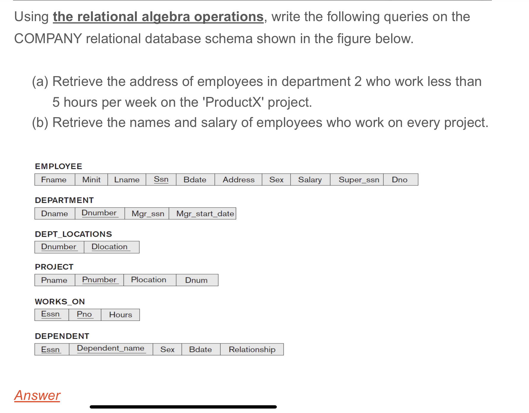 Solved Using the relational algebra operations, write the | Chegg.com