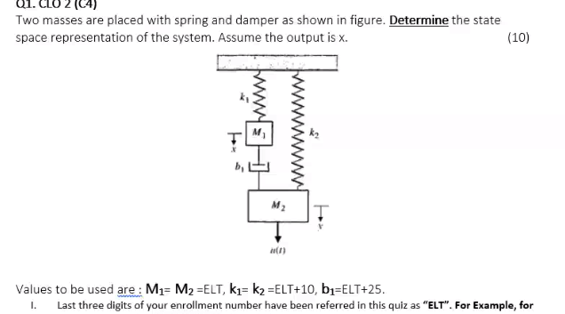 Solved (C4) Two masses are placed with spring and damper as | Chegg.com
