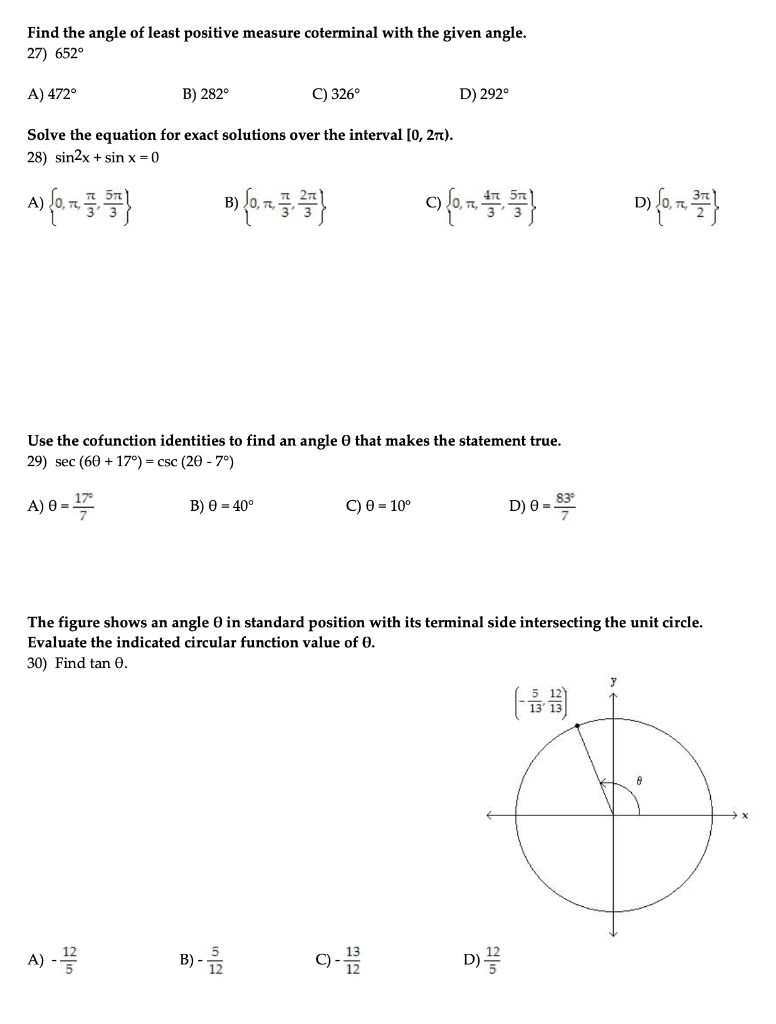 Solved Find the angle of least positive measure coterminal | Chegg.com