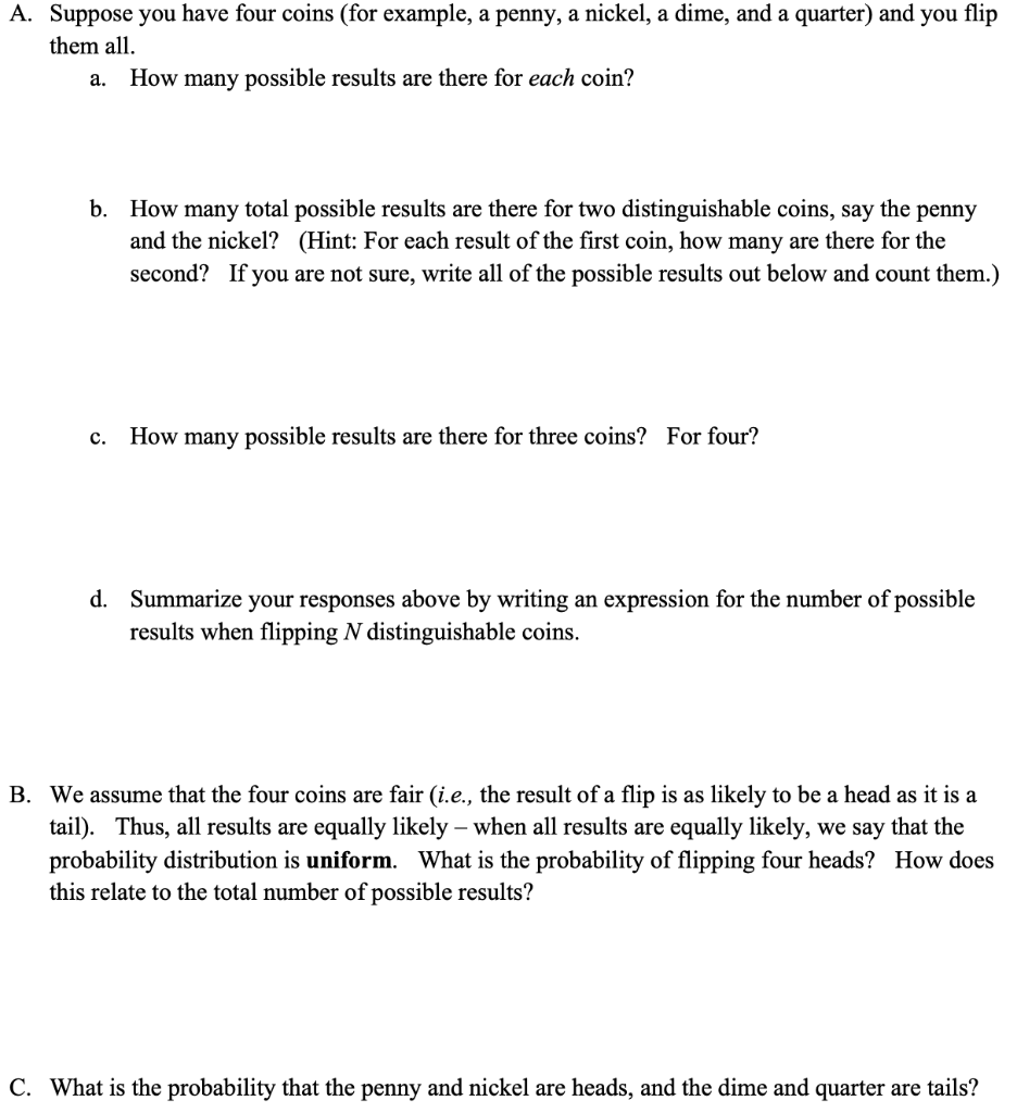 Solved A. Suppose you have four coins (for example, a penny, | Chegg.com