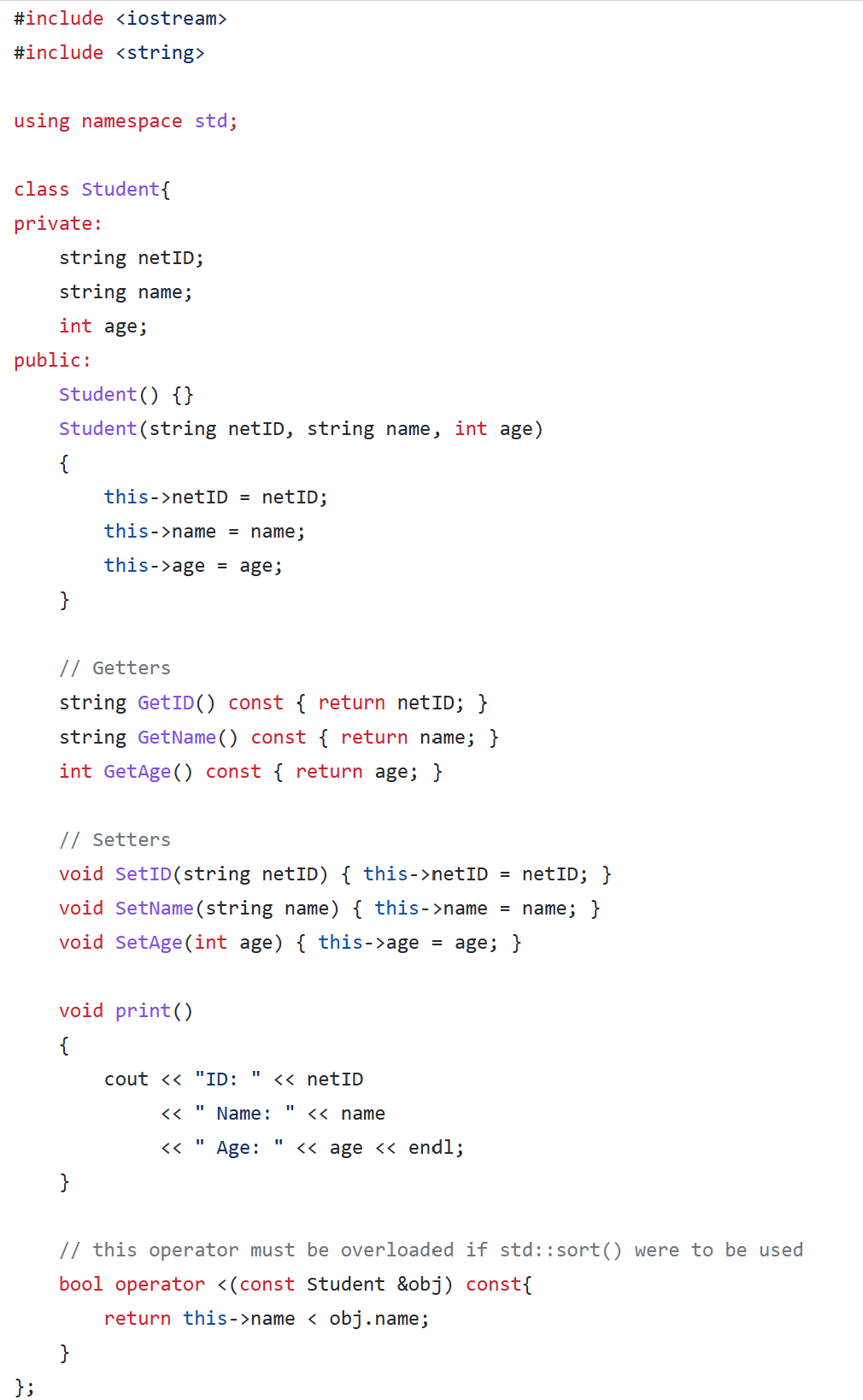 Solved C++ code: class templates "Student.h" file: | Chegg.com