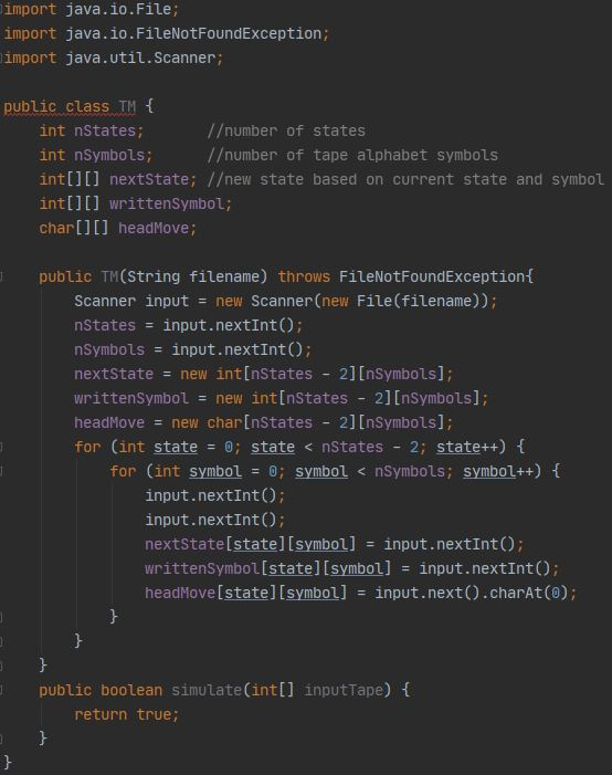 Complete the simulate() method in TM.java. This | Chegg.com