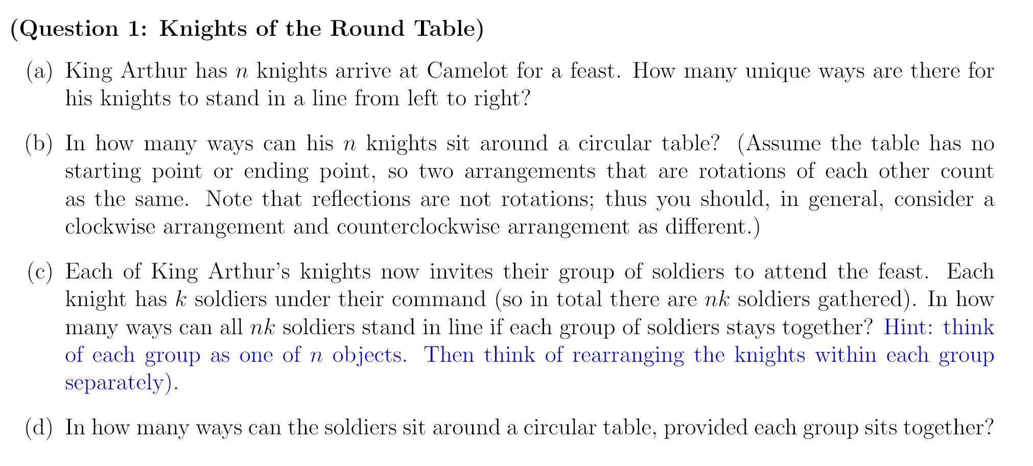 Solved (Question 1: Knights of the Round Table) (a) King | Chegg.com