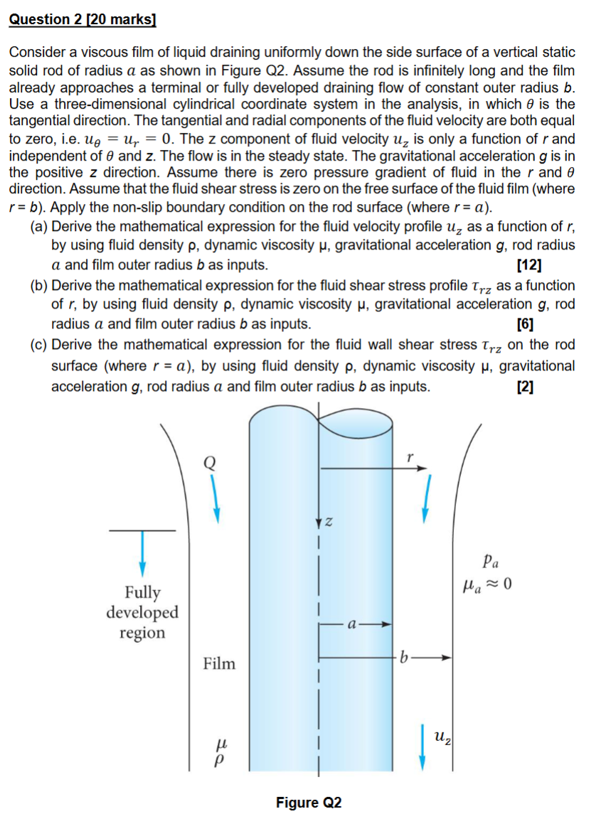 Solved Question 2 [20 ﻿marks]Consider a viscous film of | Chegg.com