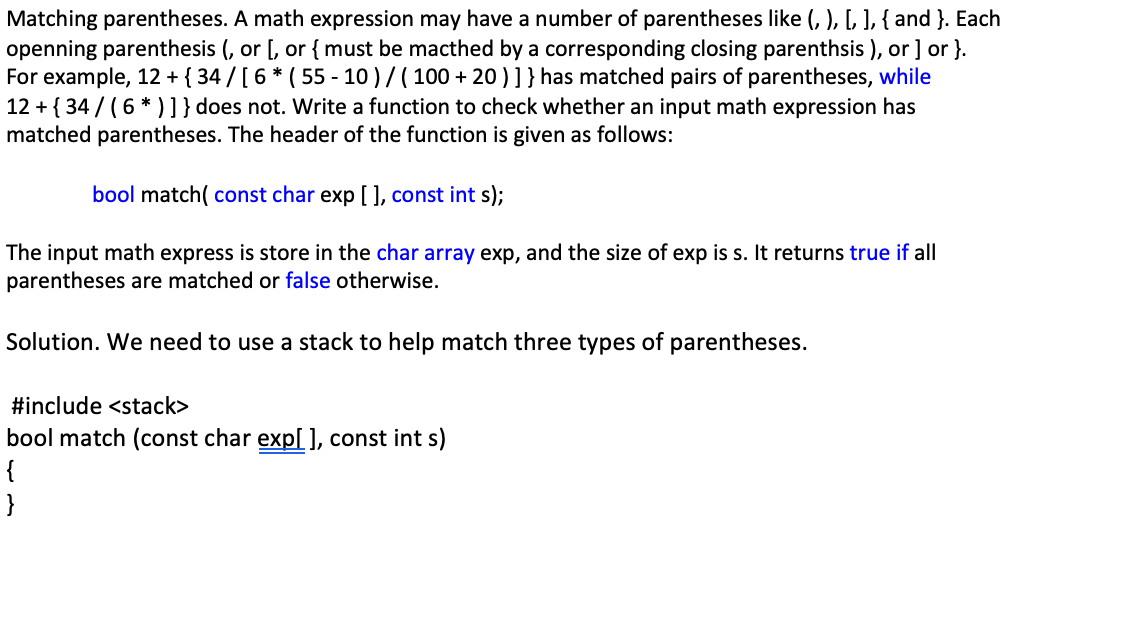 Solved Matching parentheses. A math expression may have a | Chegg.com