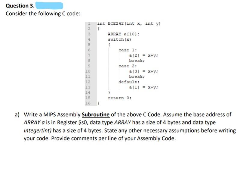 Solved Question 3. Consider the following C code: och 1 int | Chegg.com