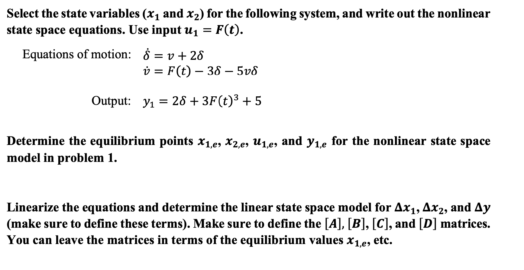 Solved Select the state variables (X1 and x2) for the | Chegg.com