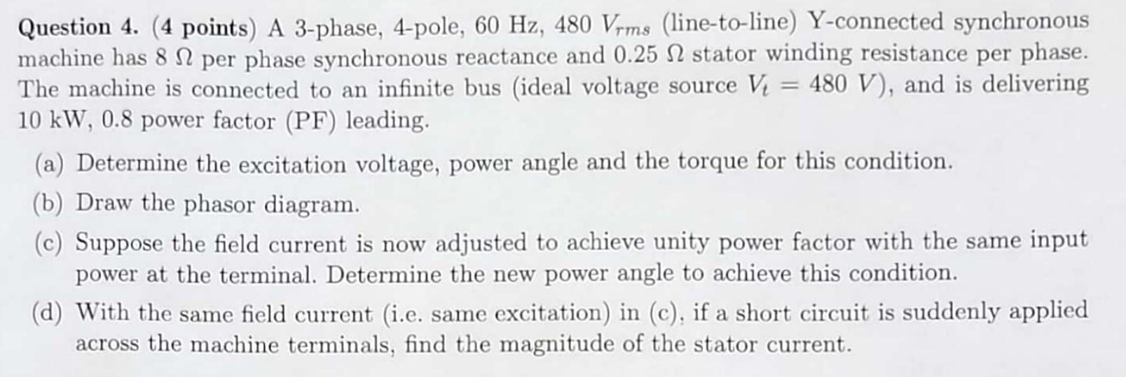 Solved Question 4. (4 points) A 3-phase, 4-pole, 60 | Chegg.com
