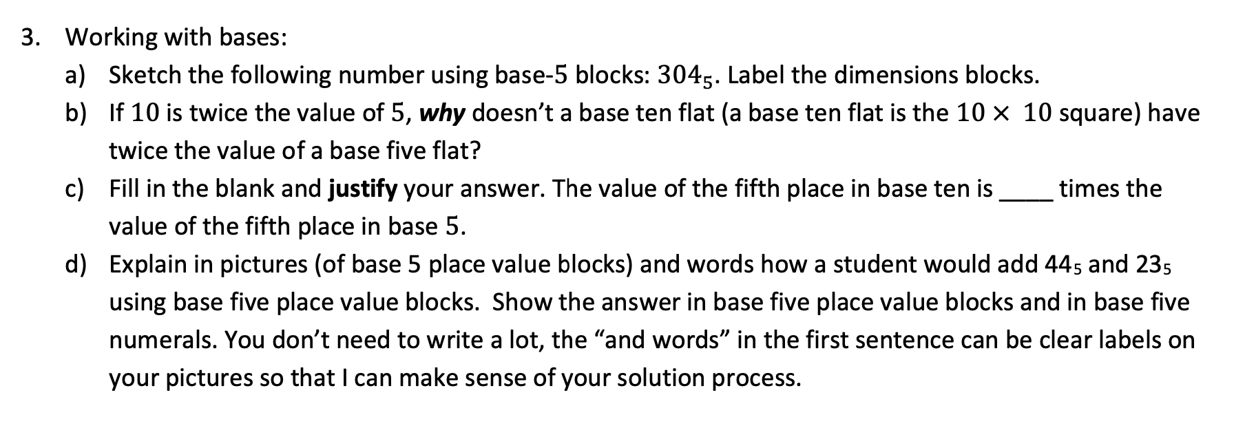 3. Working with bases: a) Sketch the following number | Chegg.com