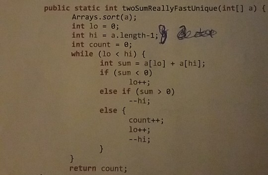 Solved public static int twoSumReallyFastUnique(int[] a) { | Chegg.com