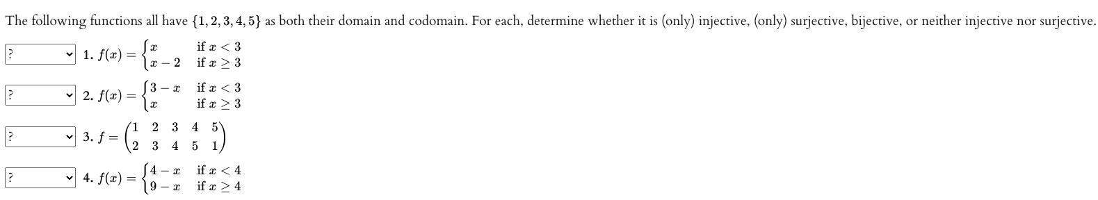 Solved The following functions all have {1, 2, 3, 4, 5} as | Chegg.com