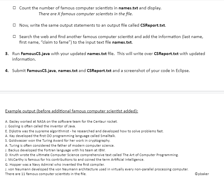 Solved Submit the following four files: 1. FamousCS.java | Chegg.com