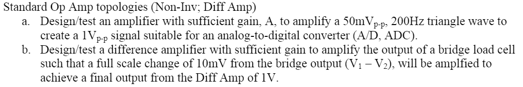 Solved Standard Op Amp topologies (Non-Inv; Diff Amp) a. | Chegg.com